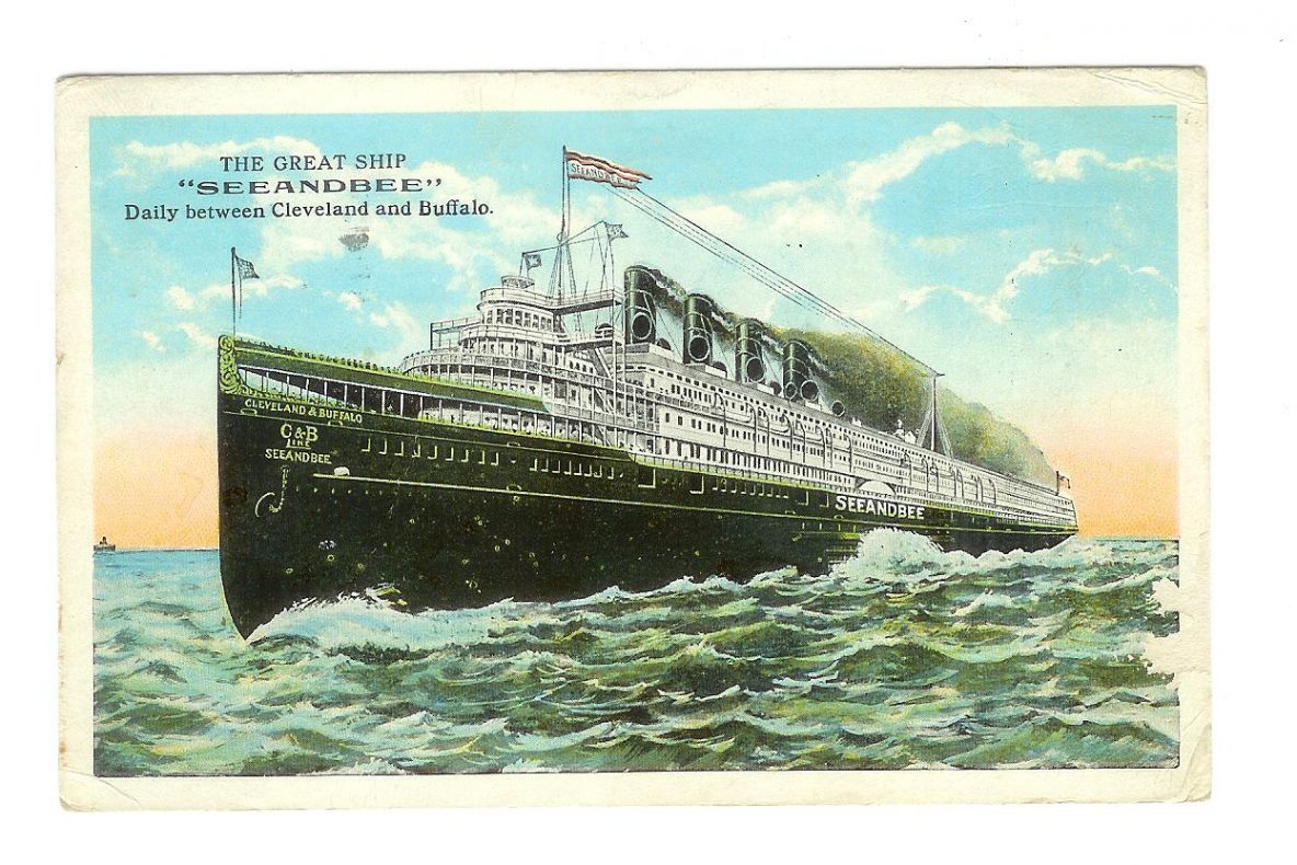 White border postcard. The Great ship Seeandbee, daily between ...