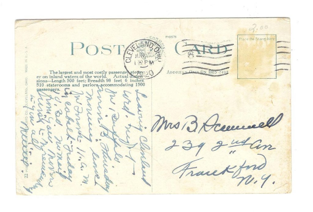 White border postcard. The Great ship Seeandbee, daily between ...