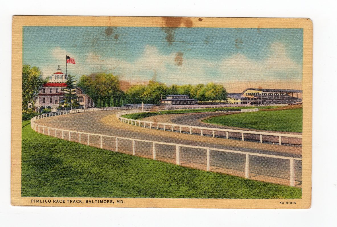 Linen postcard. Pimlico Race Track, Baltimore, Maryland. 1940. | Jackie ...