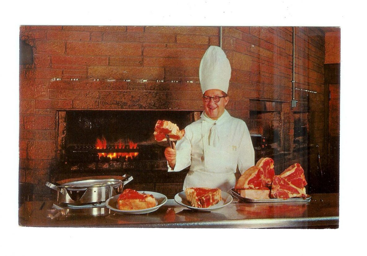 Chrome postcard. George Diamond Charcoal Broiled Steaks, 512 S Wabash ...