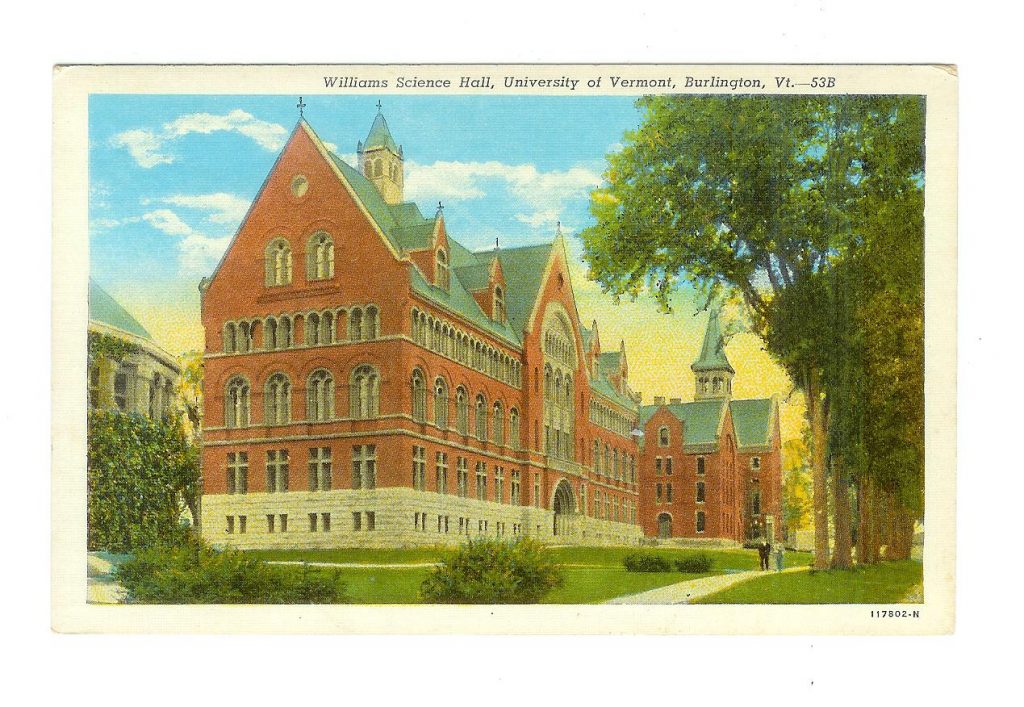 Linen postcard. Williams Science Hall, University of Vermont ...