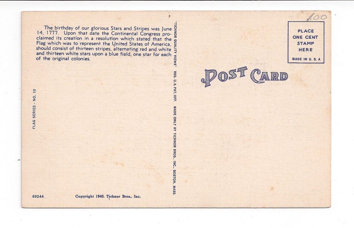 Linen postcard. The Land and Flag that I Love. United States Map. 1940 ...