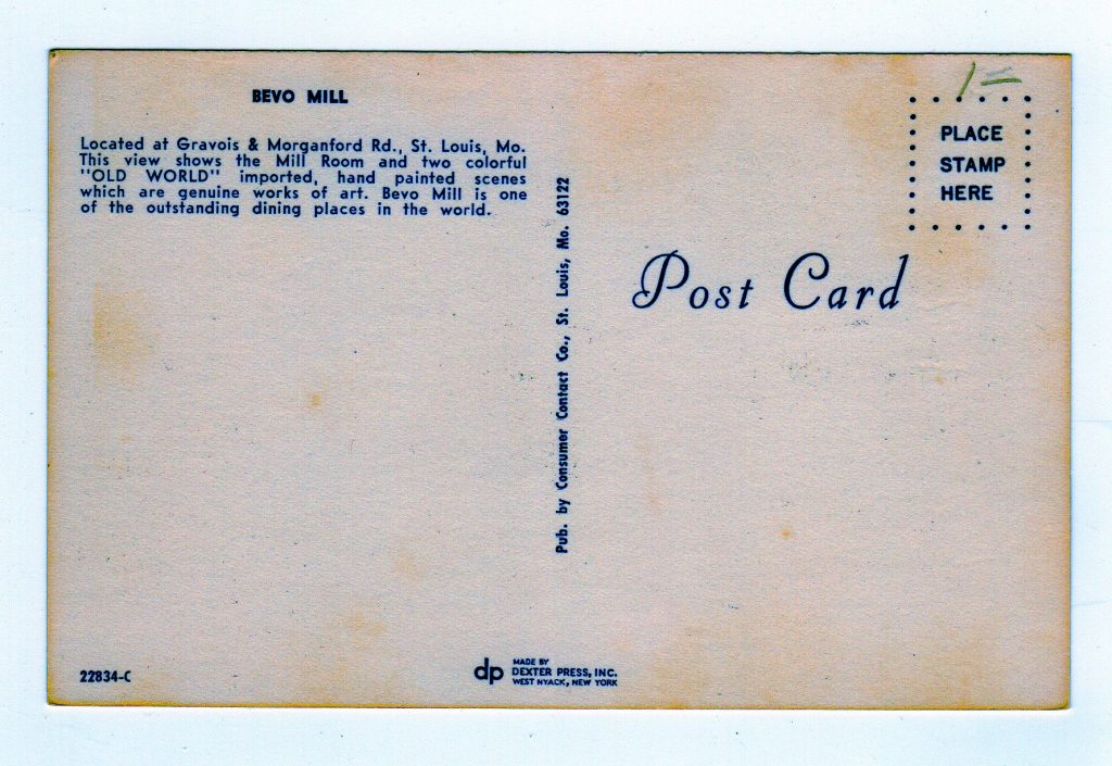 Chrome postcard. Bevo Mill, The Mill Room at Gravois & Morganford Rd ...