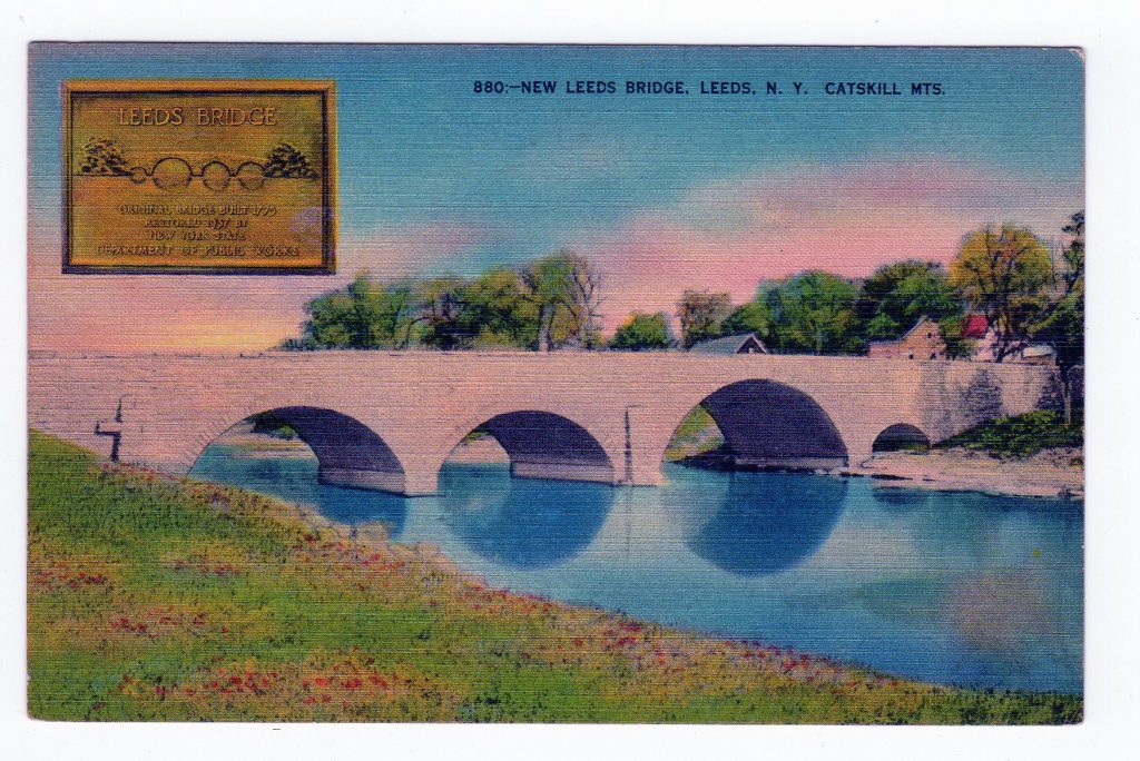 Linen postcard. New Leeds Bridge, Leeds, New York. Catskill Mountains ...