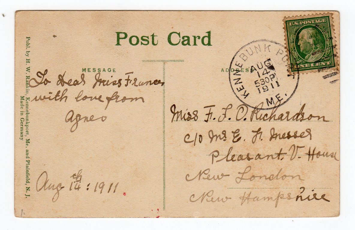 Old postcard. The Ferry, Kennebunkport, Maine. Man, rowboat. 1911 ...