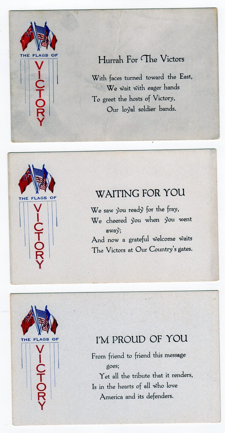 Three postcards. The Flags of Victory Series. I’m Proud of You, Waiting ...