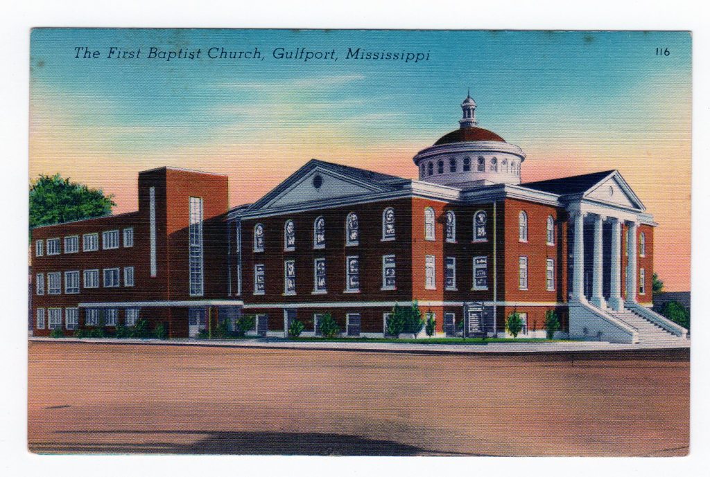 Linen postcard. The First Baptist Church, Gulfport, Mississippi ...