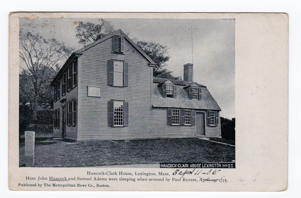 Old postcard. Hancock-Clark House, Lexington, Massachusetts. Back ...