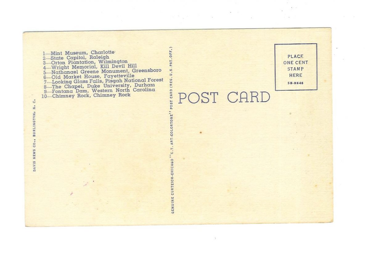 Linen postcard. North Carolina Map. | Jackie's Vintage Postcards