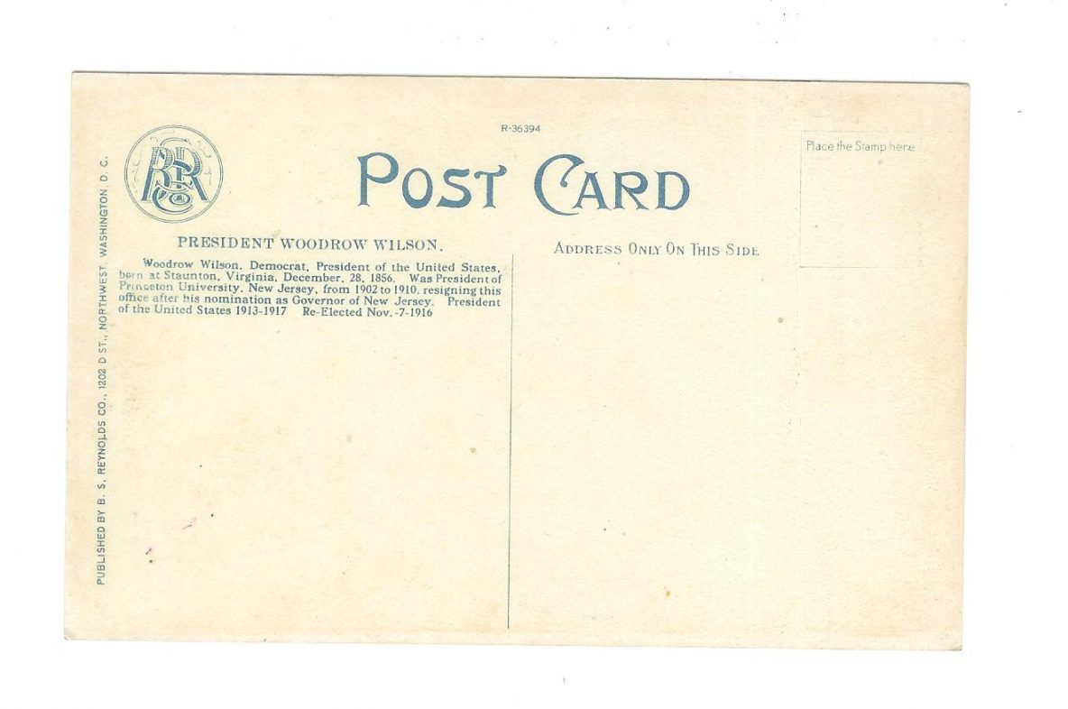 White border postcard. President Woodrow Wilson, portrait. | Jackie's ...