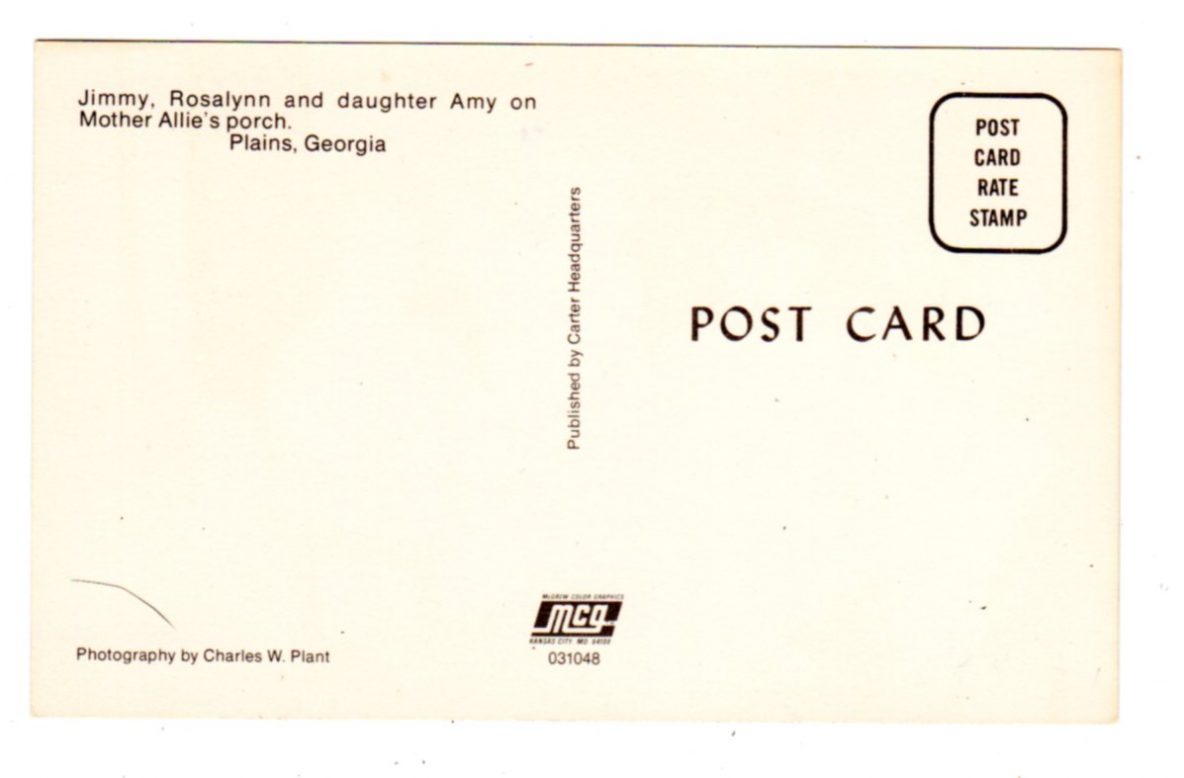 Chrome postcard. President Jimmy Carter with wife Rosalynn and daughter ...