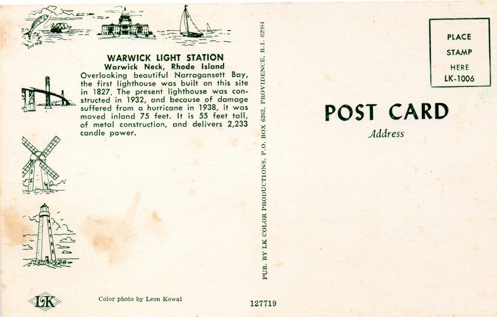 Chrome postcard. Warwick Light Station, Warwick Neck, Rhode Island ...