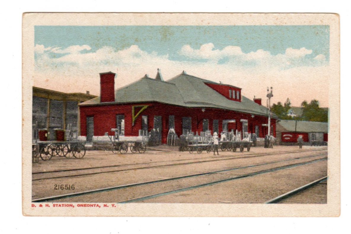 White border postcard. D & H Station, Oneonta, New York. Train Station ...
