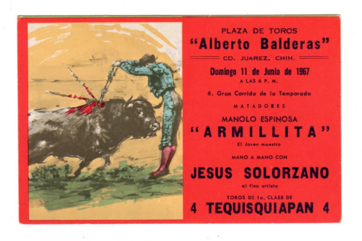 Postcard. Alberto Balderas, Plaza de Toros, Juarez, Chihuahua, Mexico ...