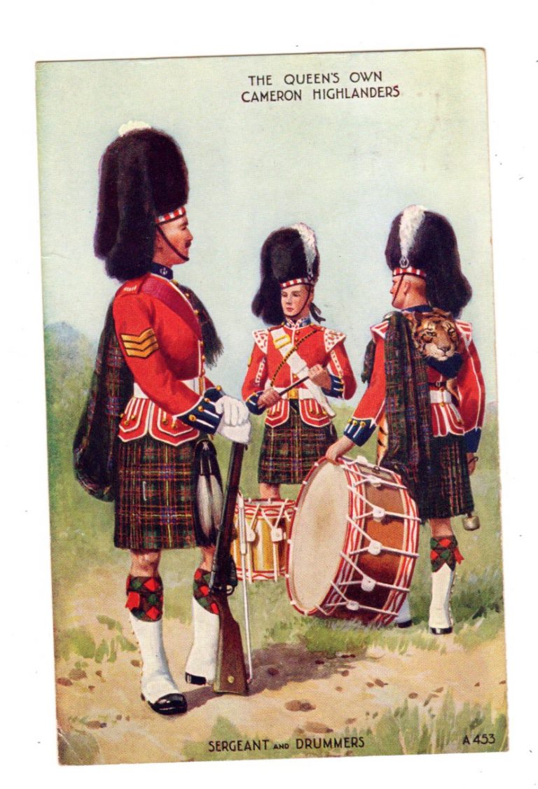 Postcard. The Queens own Cameron Highlanders Sergeant and Drummers. UK ...