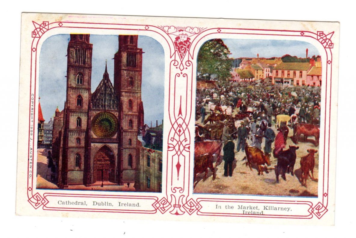 Old Postcard. Cathedral, Dublin, Ireland. In the Market, Killarney ...