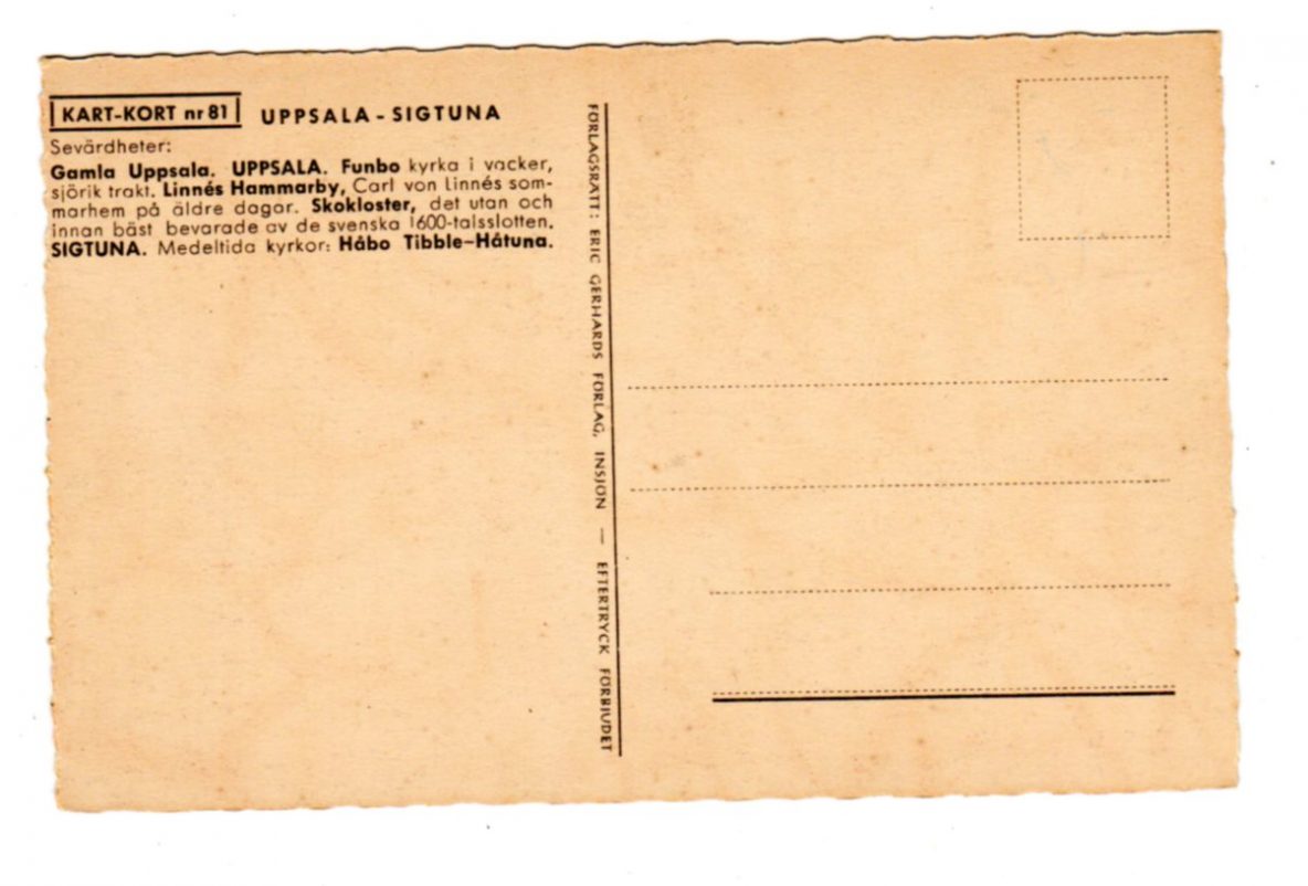 Old postcard. Map, Uppsala, Sweden. Sigtuna. | Jackie's Vintage Postcards