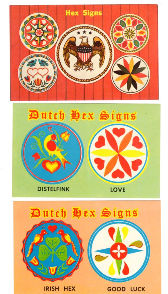 Three chrome postcards. Pennsylvania Dutch Hex Signs. Irish Hex, Good ...