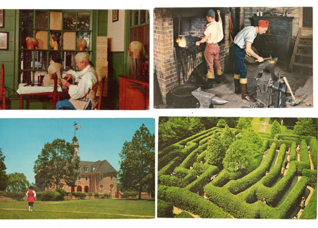 Four chrome postcards. Colonial Williamsburg, Virginia. Governor’s ...