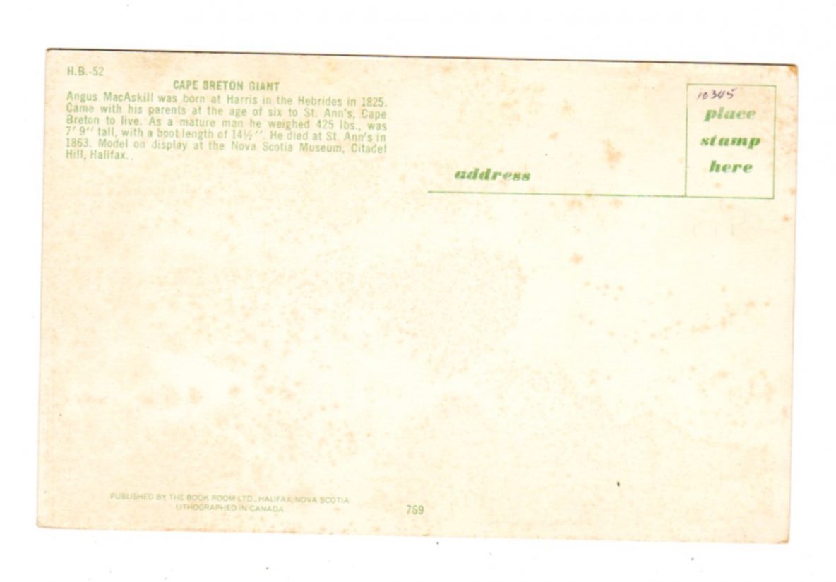Chrome Postcard. Cape Breton Giant. Angus MacAskill. St Ann’s, Cape ...