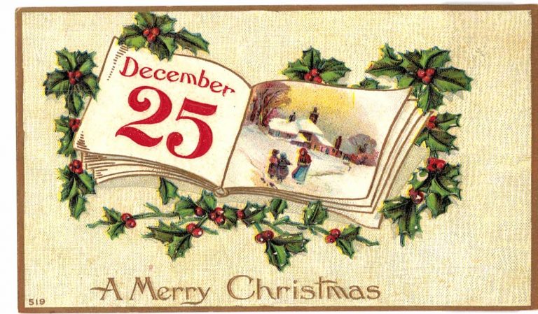 Old postcard. A Merry Christmas. December 25 Christmas Day. Embossed ...