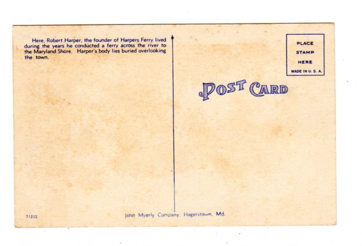 Linen postcard. The Old Harper House, Built in 1780, Harper’s Ferry ...