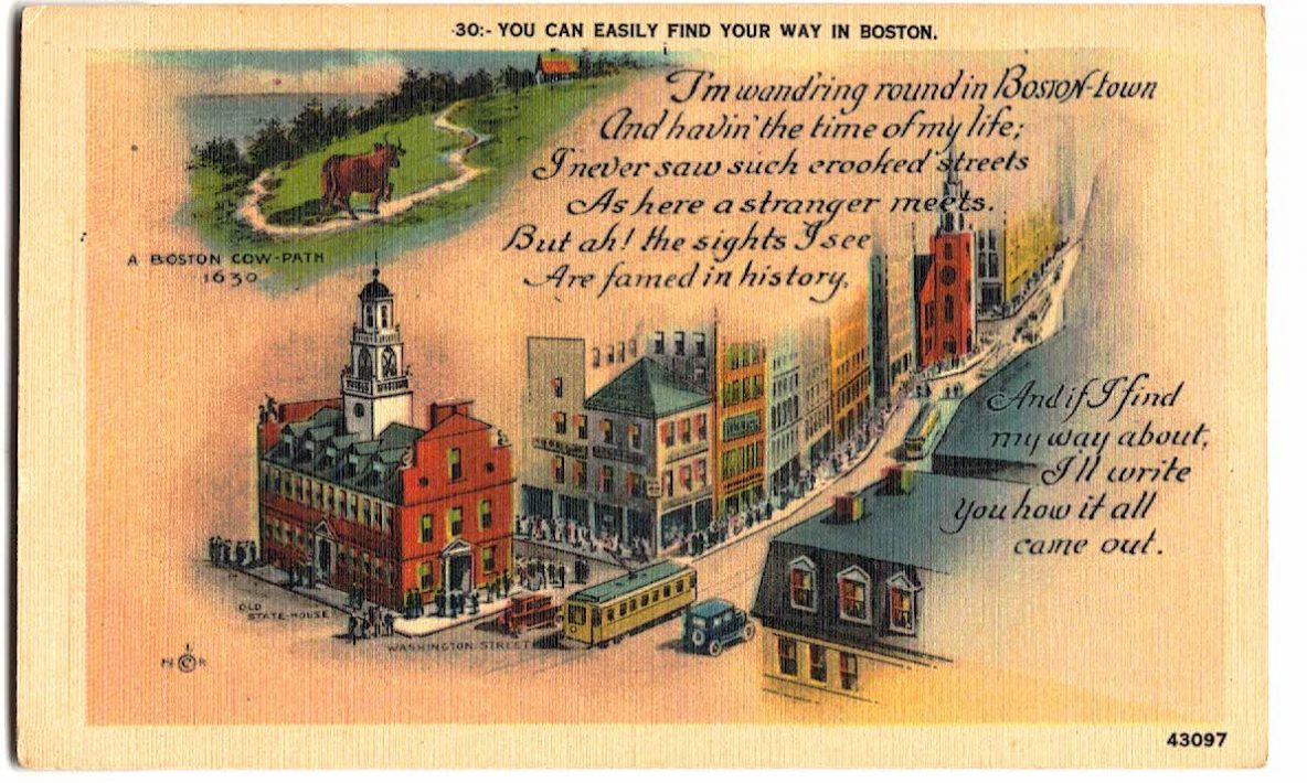 Linen postcard. Boston, Massachusetts. You can easily find you way in ...