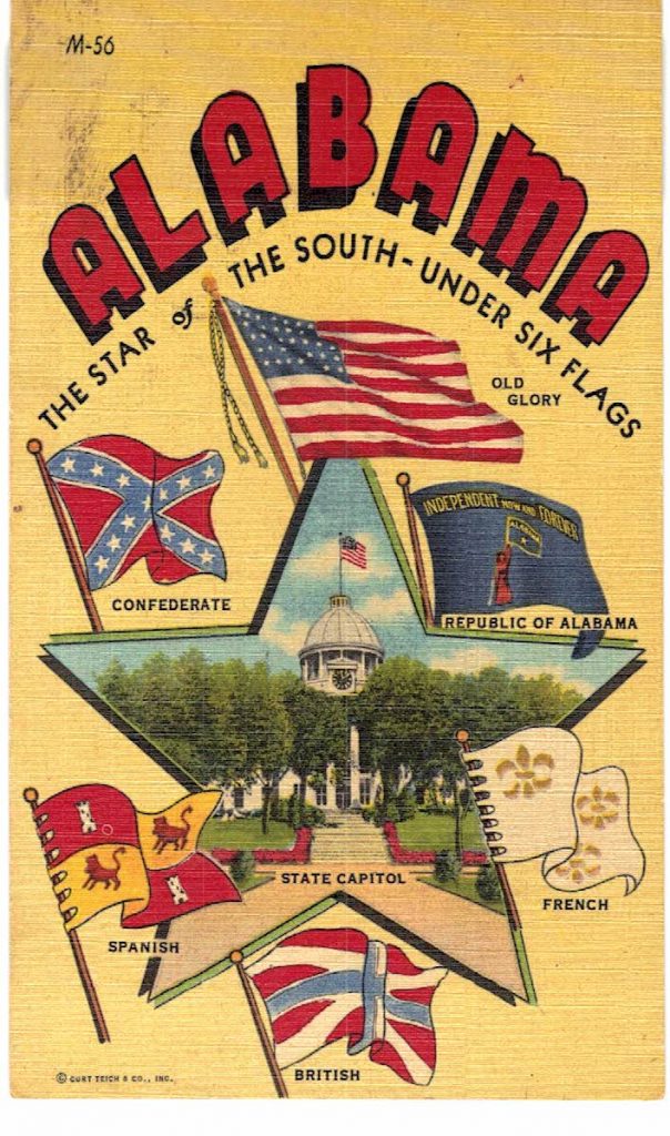 Linen postcard. Alabama, the Star of the South – Under Six Flags ...