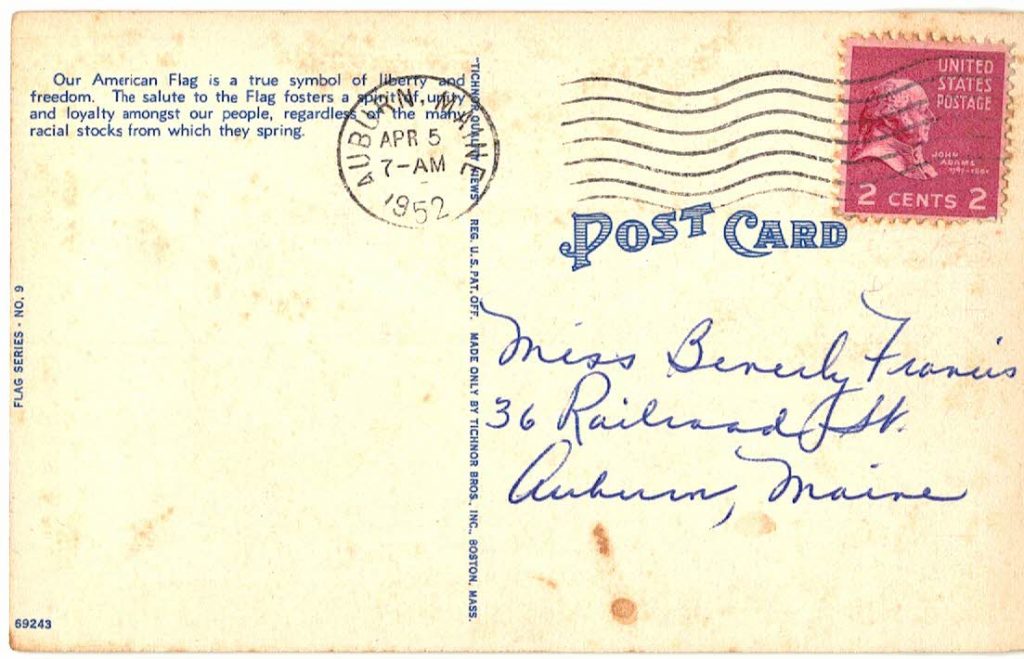 Linen postcard. Be Loyal to Your Flag. Pledge of Allegiance. 1952. | Jackie's Vintage Postcards