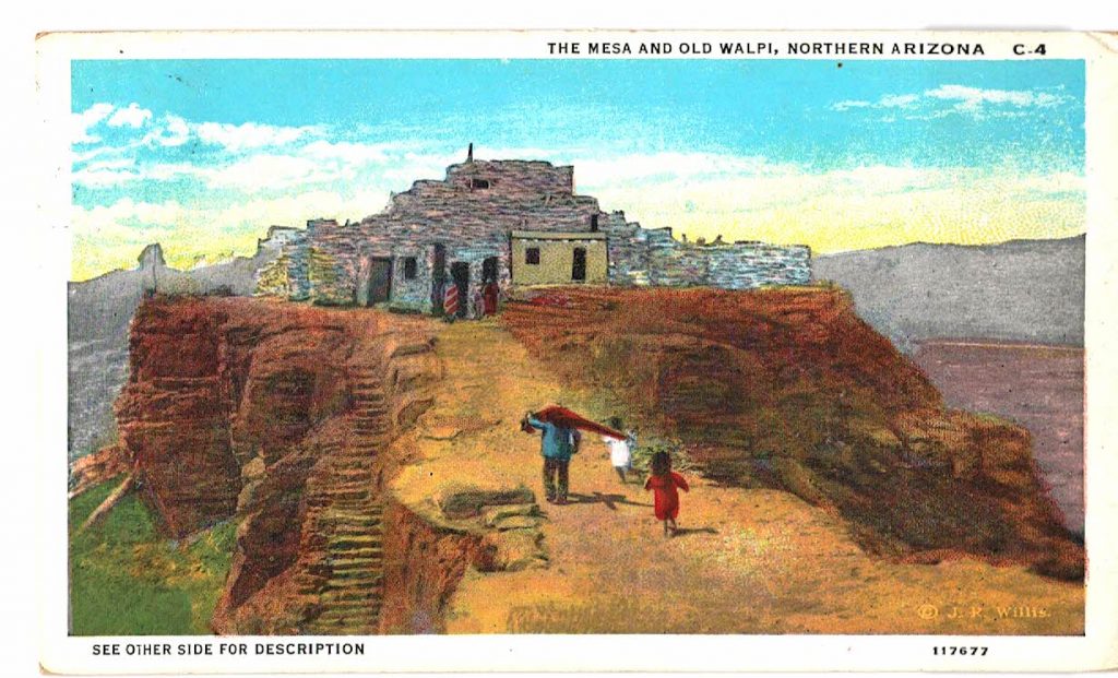 White border postcard. The Mesa and Old Walpi, Northern Arizona. Hopi ...