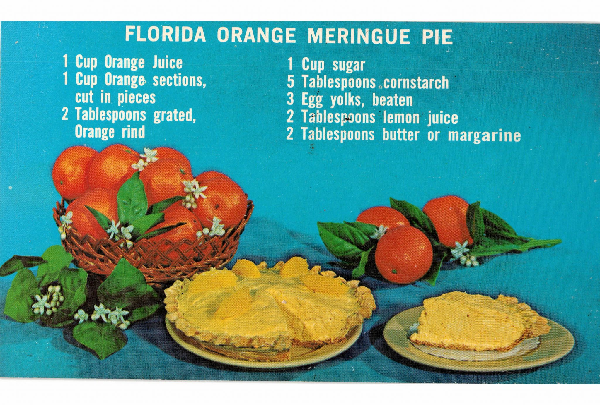 Chrome postcard. Florida Orange Meringue Pie Recipe. | Jackie's Vintage ...