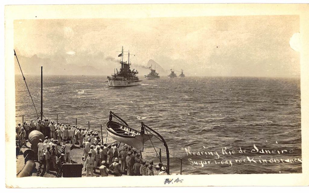 Real Photo Postcard. Nearing Rio de Janeiro, Brazil. Sugar loaf rock in ...