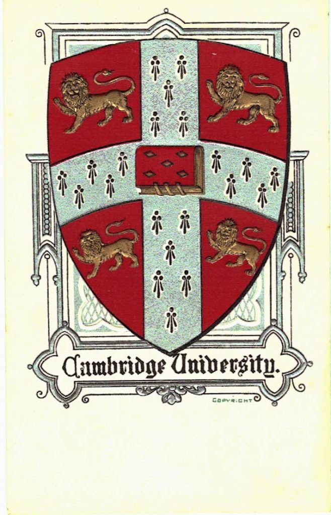 Old postcard. Cambridge University Coat of Arms, England. Embossed ...