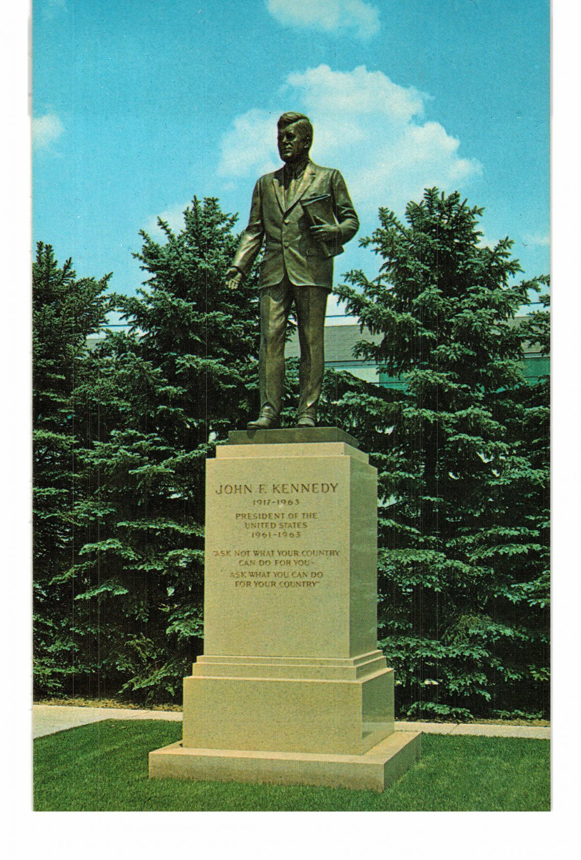 Chrome postcard. John F Kennedy Memorial, McKeesport, Pennsylvania. JFK ...