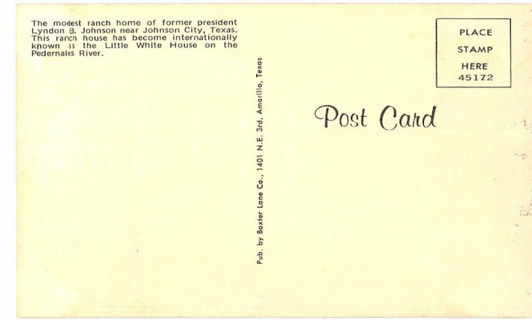Chrome postcard. LBJ Ranch Home Texas. Lyndon Johnson, Johnson City, TX ...
