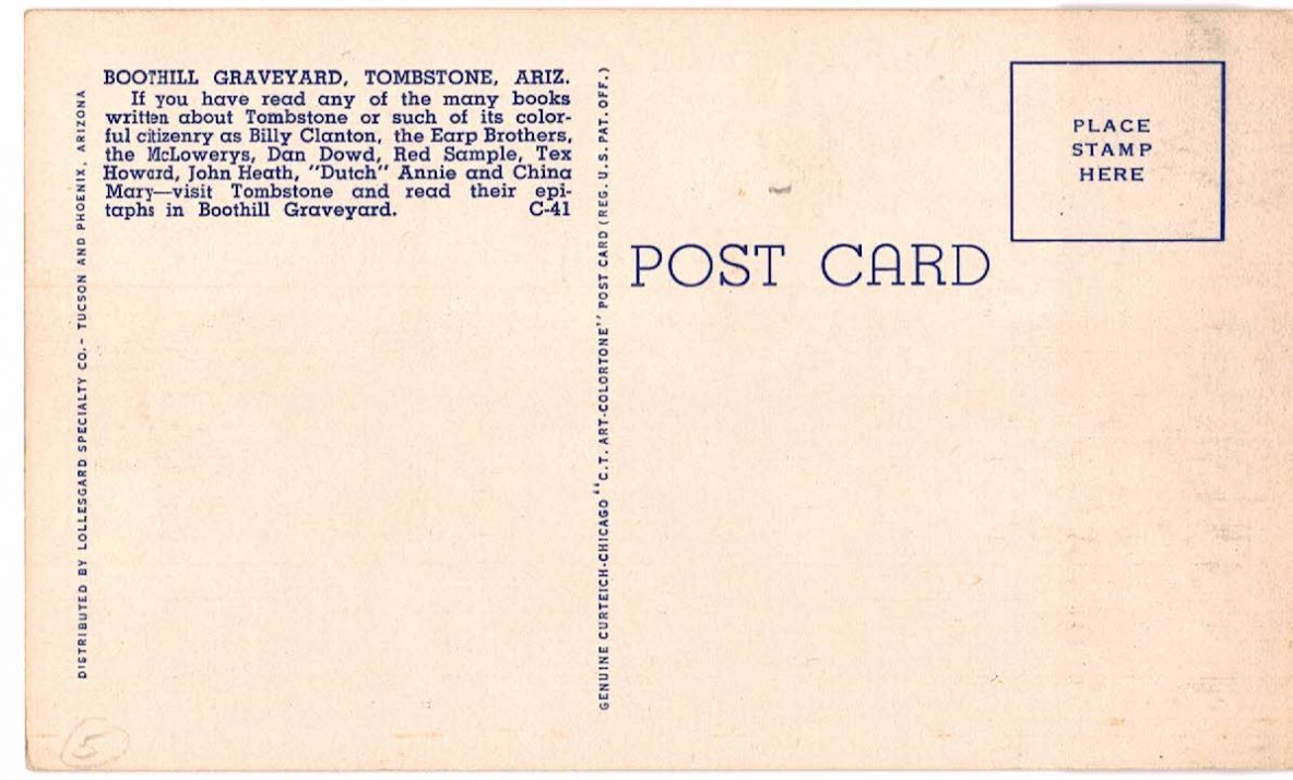 Linen postcard. Boothill Graveyard, Tombstone, Arizona. | Jackie's ...