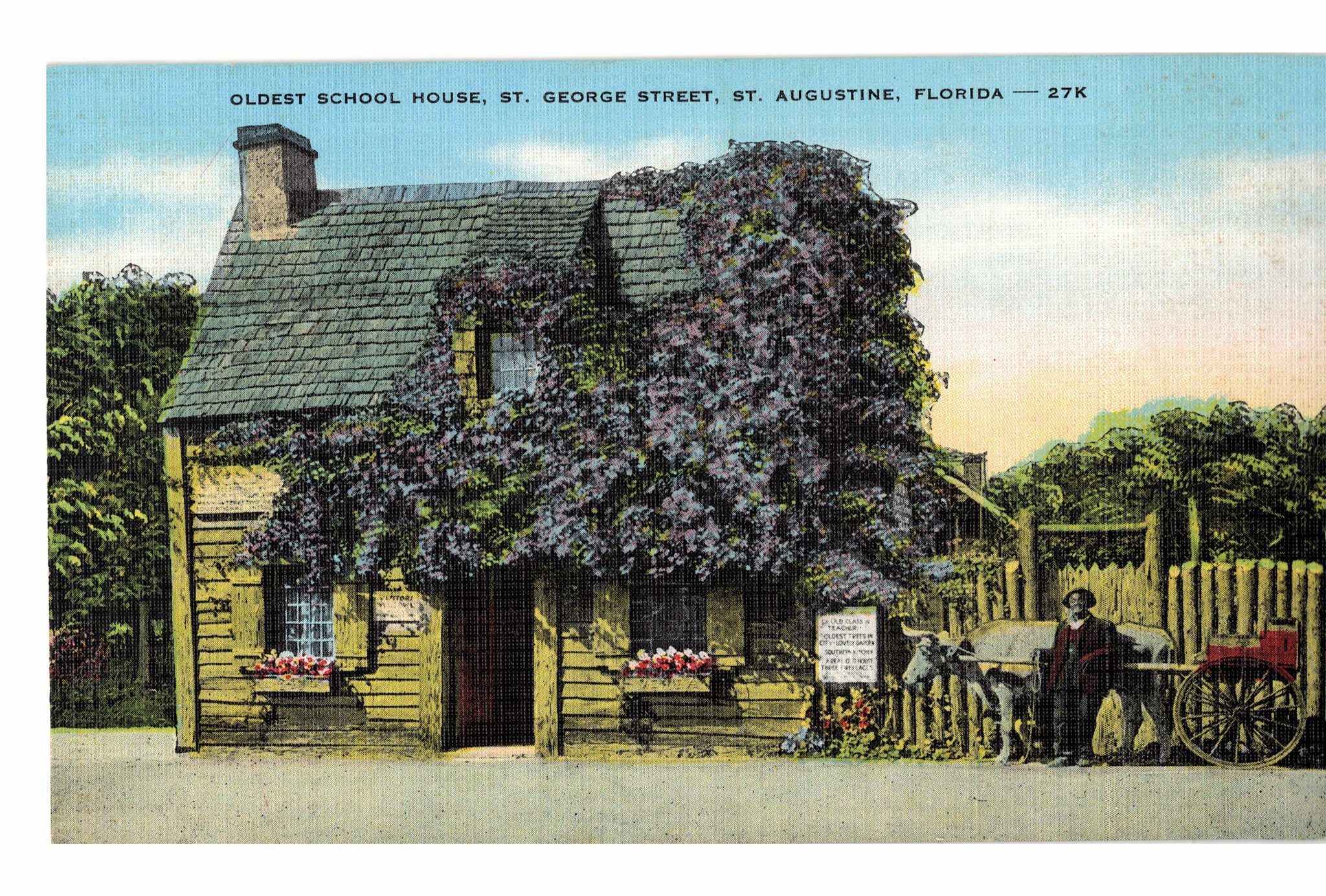 Linen postcard. Oldest School House, St George St, St Augustine ...