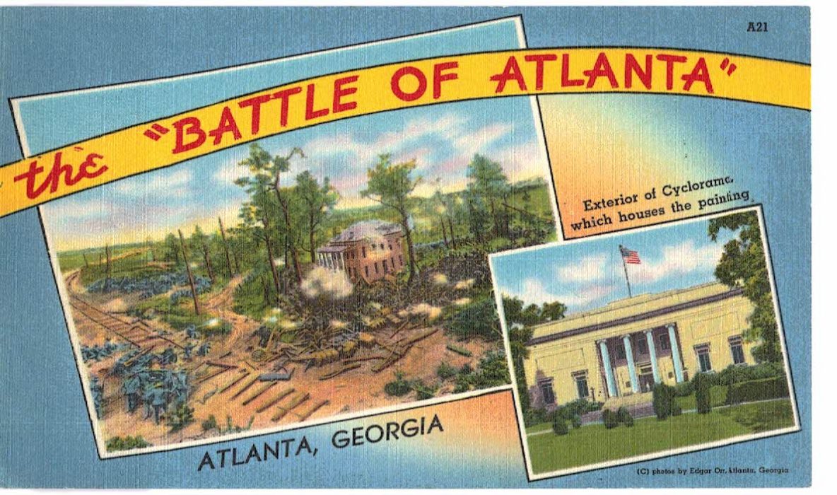 Linen postcard. The Battle of Atlanta. Exterior of Cyclorama. Georgia ...