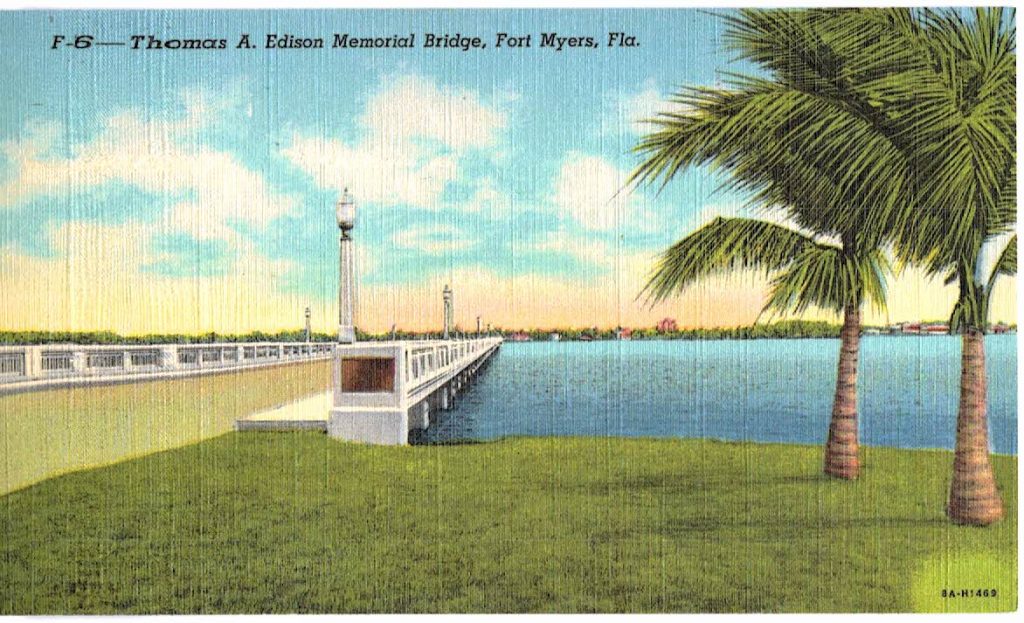 Linen postcard. Thomas A Edison Memorial Bridge, Fort Myers, Florida ...
