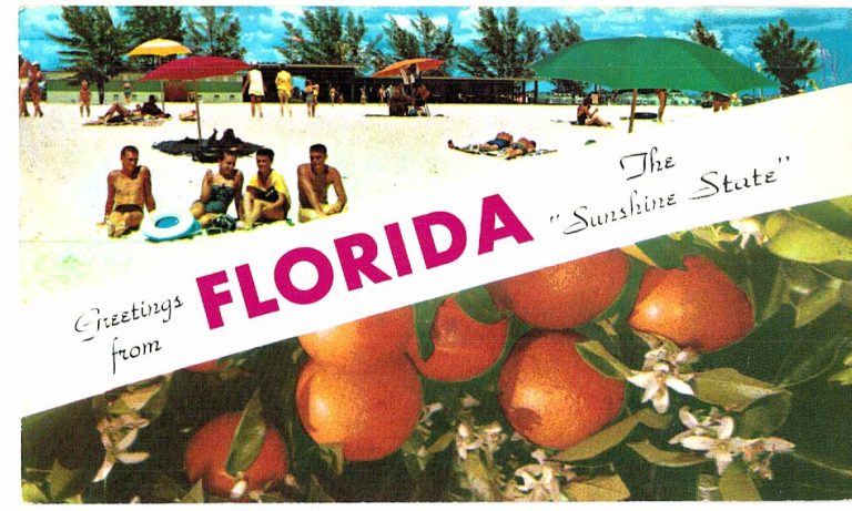 Chrome postcard. Greetings from Florida. The Sunshine State. Beach ...