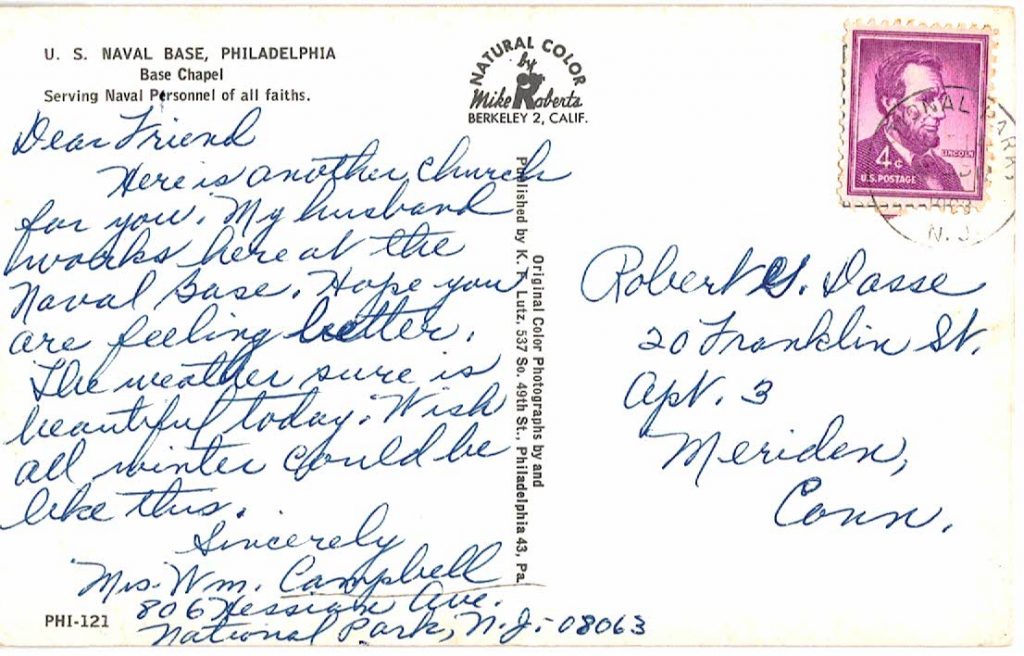 Chrome postcard. U S Naval Base, Chapel, Philadelphia, Pennsylvania ...