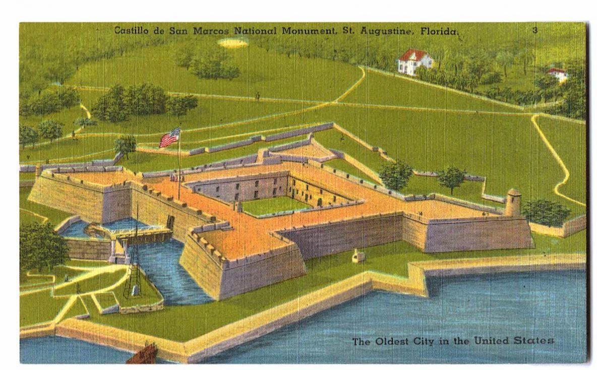Linen postcard. Castillo de San Marcos National Monument, St Augustine ...