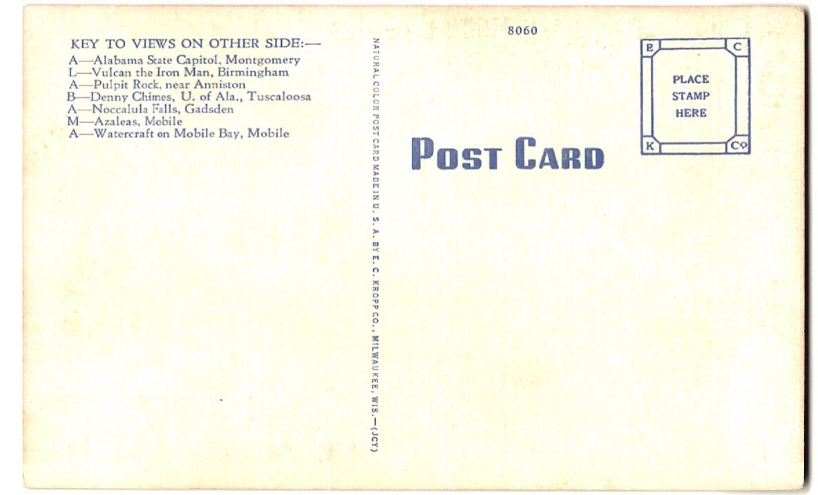 Linen postcard. Greetings from Alabama. Large Letter. | Jackie's ...