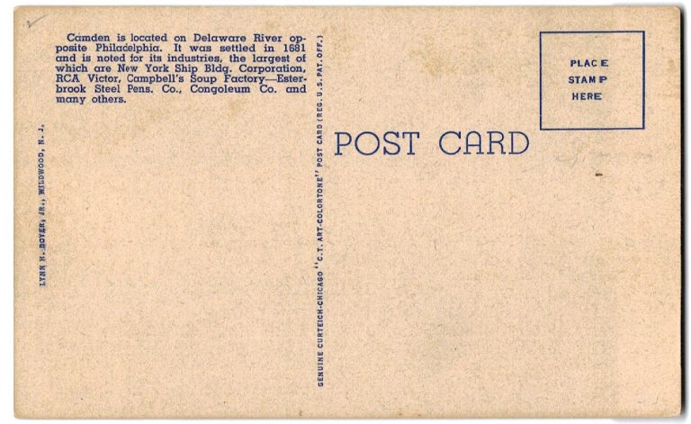 Linen postcard. Greetings from Camden, New Jersey. Large Letter ...