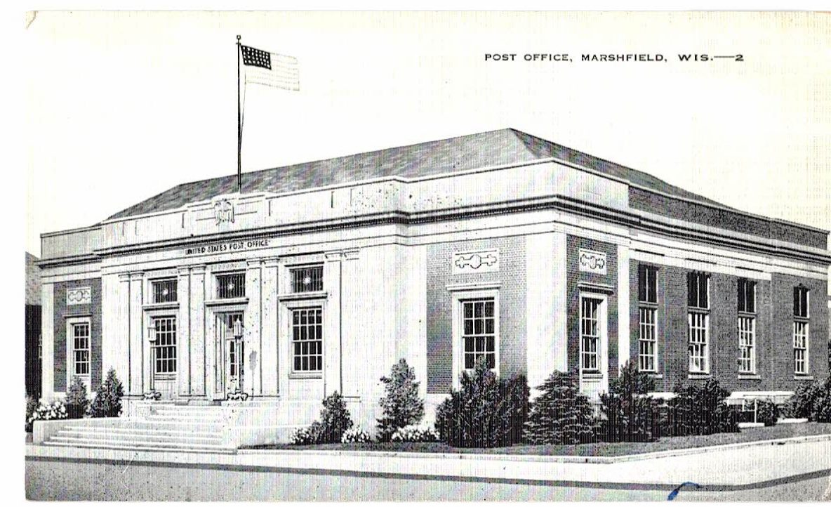Linen postcard. Post Office, Marshfield, Wisconsin. | Jackie's Vintage ...