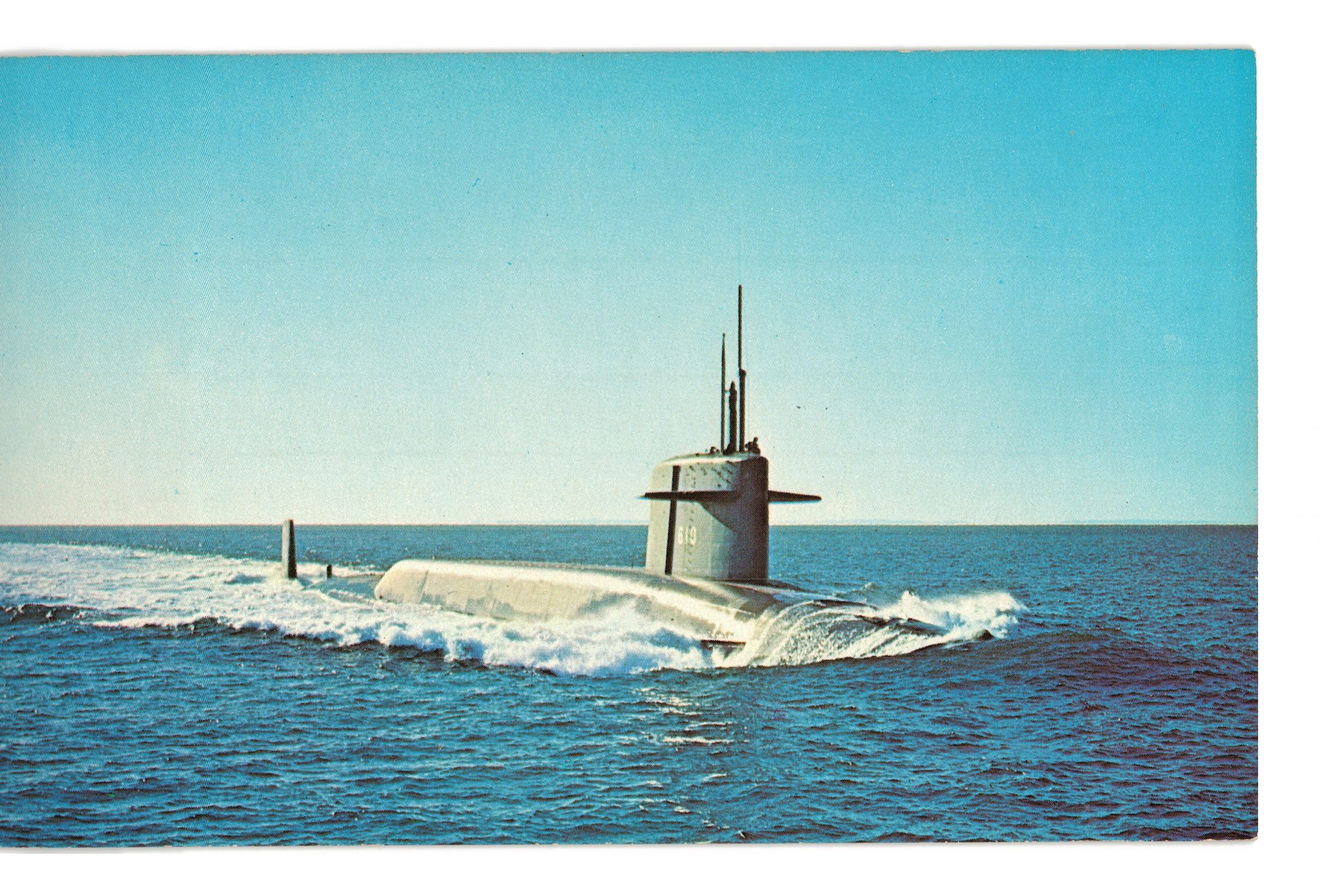 Chrome postcard. USS Thomas A Edison, a Polaris missile firing ...