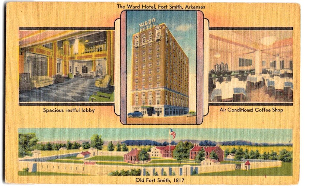 Linen postcard. The Ward Hotel, Fort Smith, Arkansas. Lobby, Coffee ...