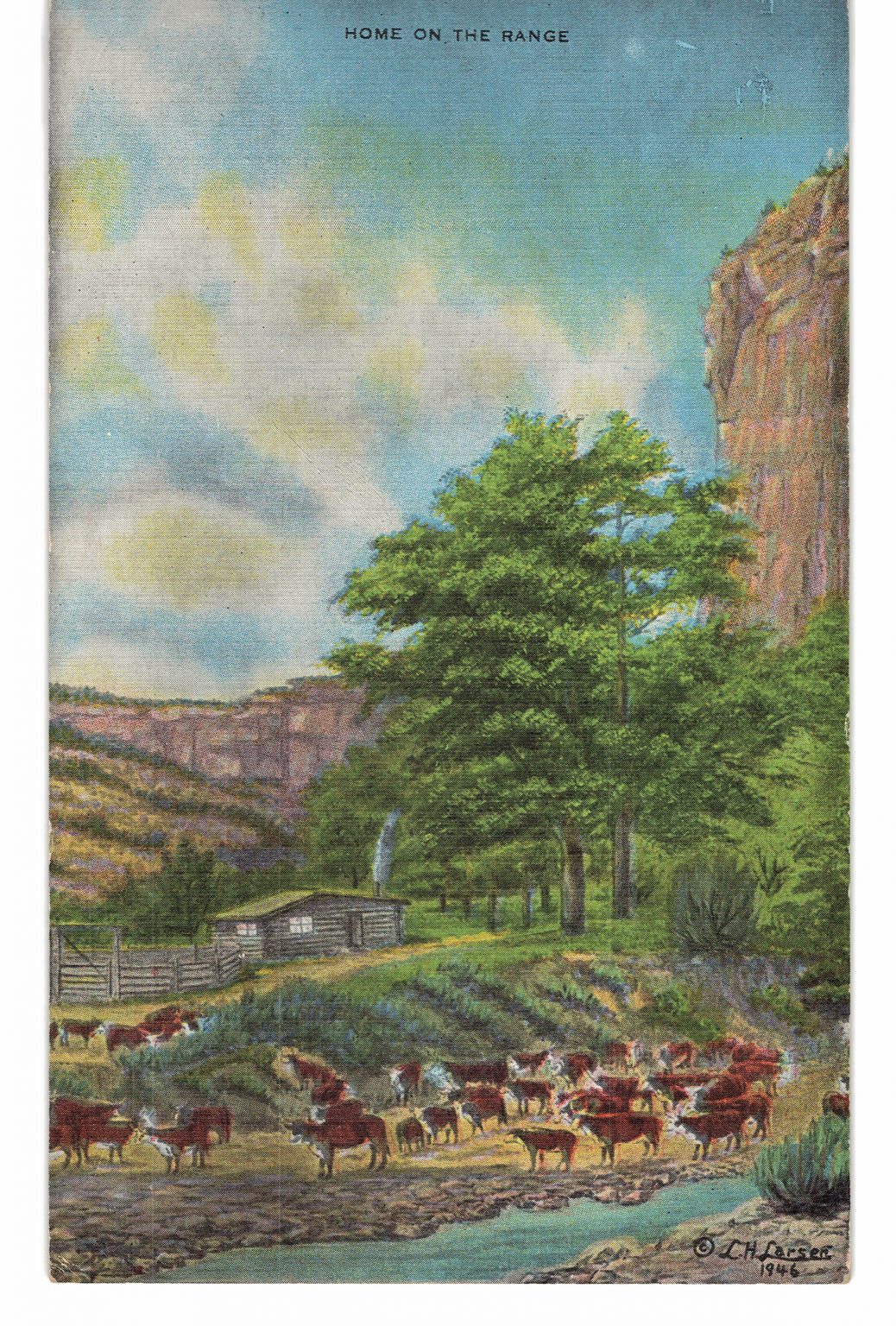 Linen postcard. Home on the Range taken from an original oil painting ...