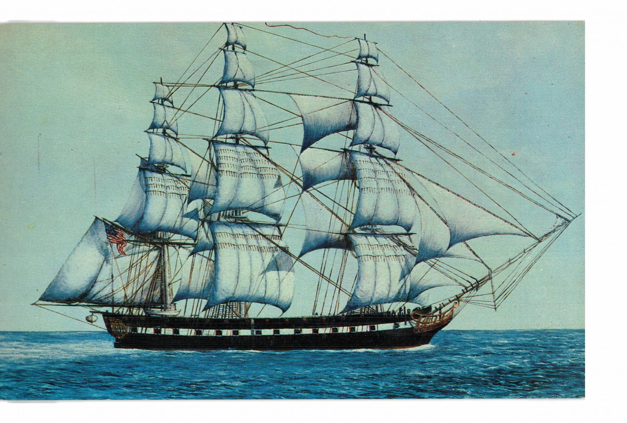 Chrome postcard. U S Frigate Constellation, Navy. Painting by Arthur N ...