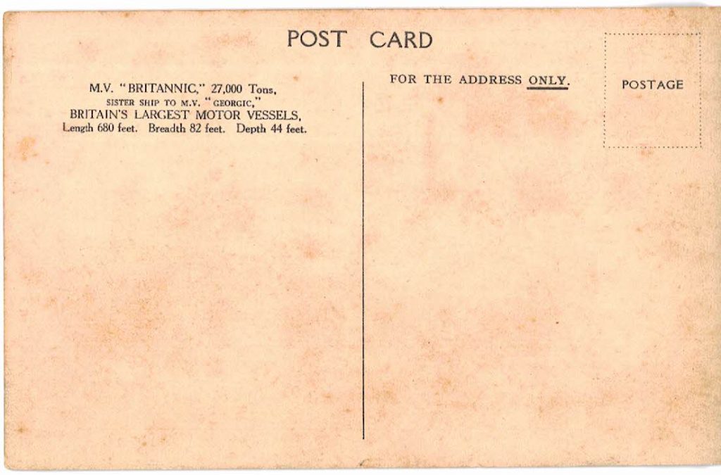 Old Postcard. Cunard White Star, MV Britannic. British Motor Vessel ...